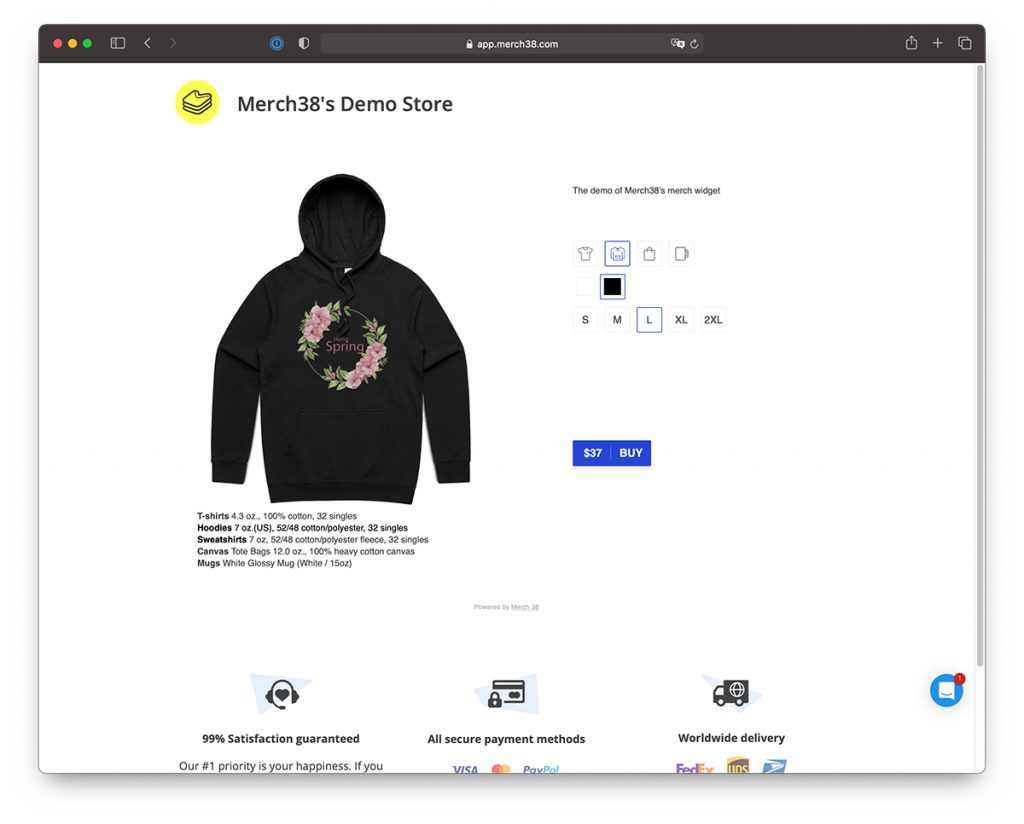 Merchandise for Web ⋆ Merch38 Easy-to-install Merch Widget